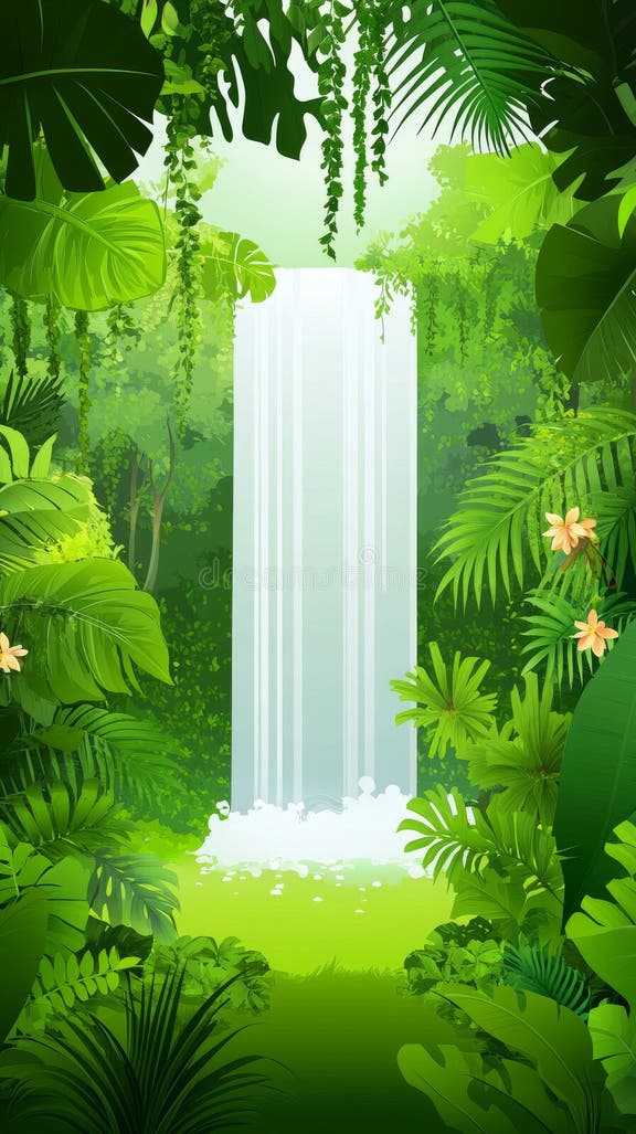 A Quiet Waterfall Streams through Rich Tropical Foliage Stock Photo ...