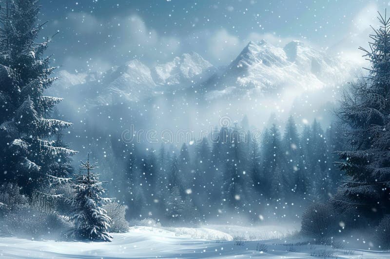 Quiet Winter Scene Snowfall Over an Alpine Forest with Text Space Stock ...