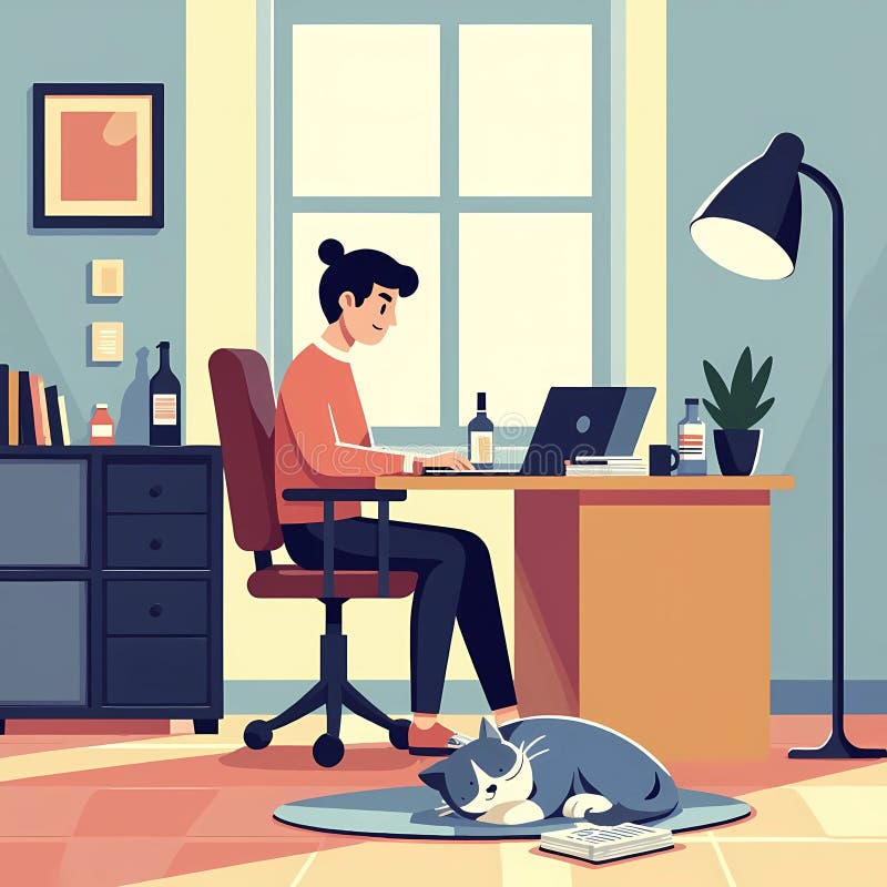 A Quiet Workspace Amidst Creativity Stock Illustration - Illustration ...