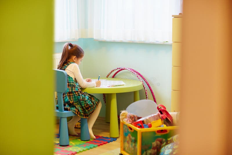 Quietly Working on Her Creativity Stock Image - Image of cute, drawing ...