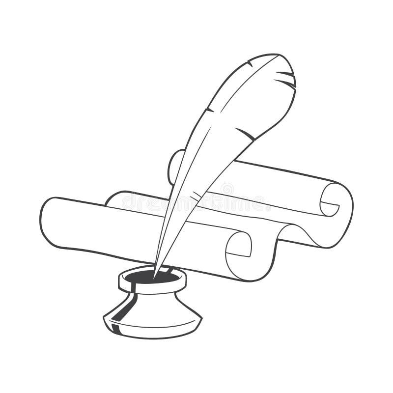 Cartoon quill and paper stock vector. Illustration of icon - 260409892