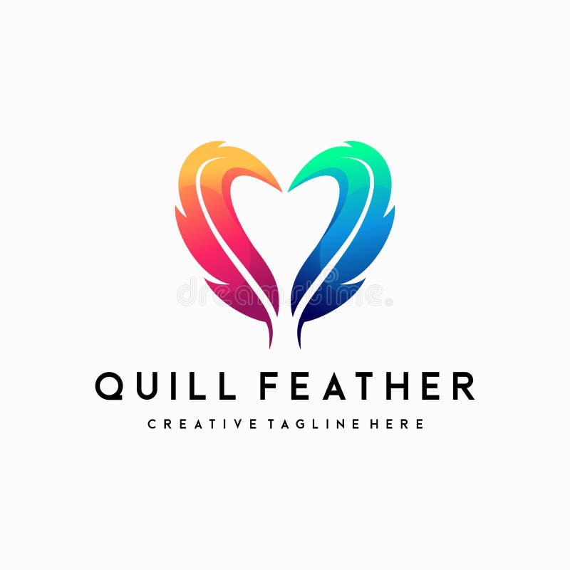 Quill and Heart Shape Combination Logo Design Concept, Heart Feather ...