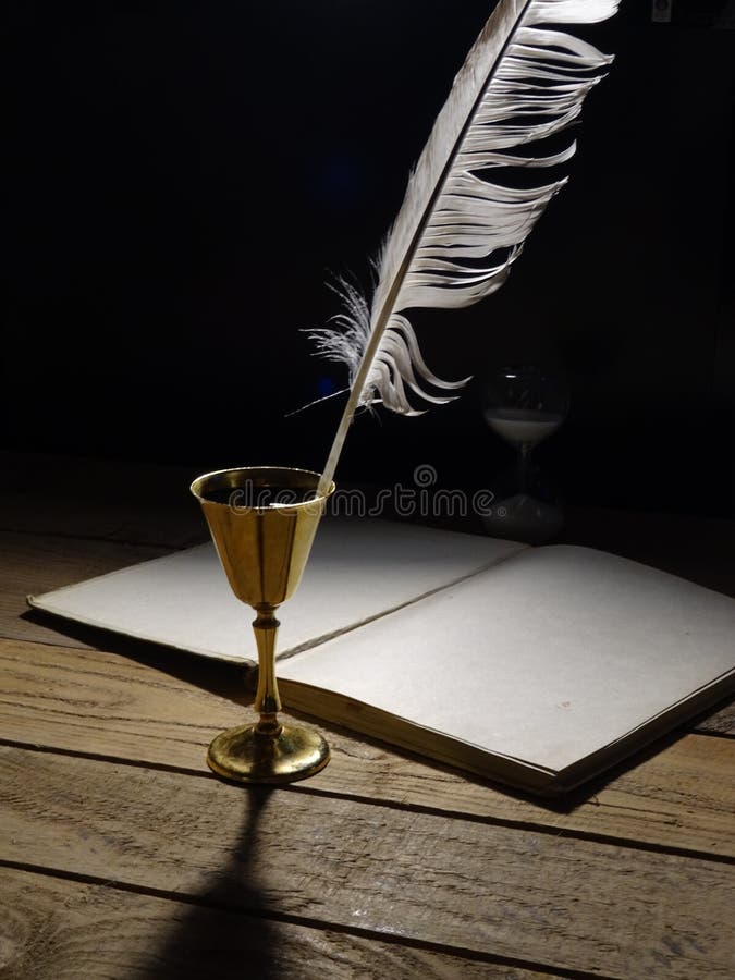 The Quill, Inkwell and Blank Book Stock Illustration - Illustration of ...