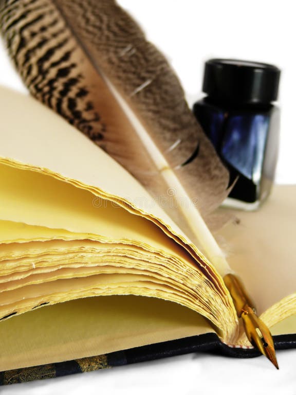 Quill & Inkwell on an Book Stock Image - Image of book, inkwell: 4133869