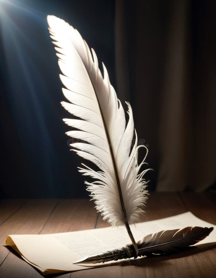 Quill on Open Book in Dramatic Lighting Stock Photo - Image of writing ...