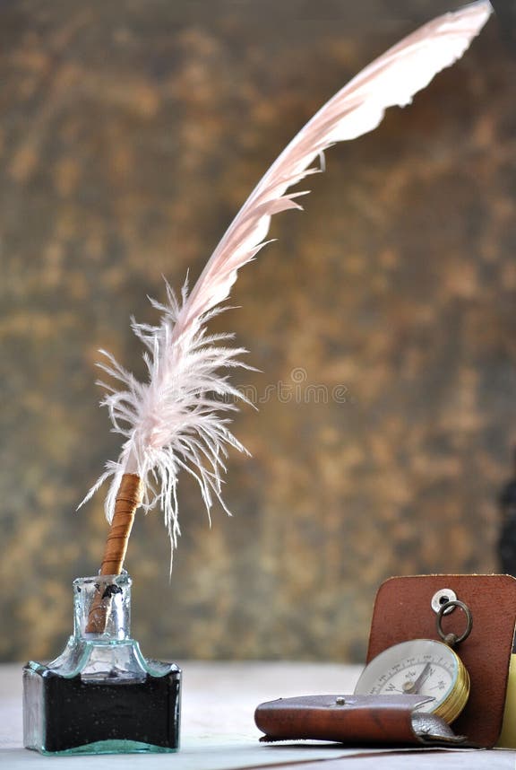Quill pen and compass stock image. Image of feather, compass - 21206839