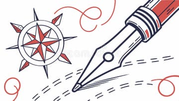 Quill Pen and Compass, Writing Tools and Classic Instruments Vector ...