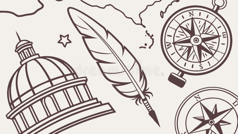 Quill Pen and Compass Pattern, Vintage Writing and Classic Design ...