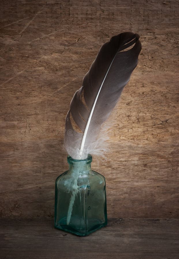 Quill Pen in a Glass Inkwell Stock Image - Image of revival, vintage ...