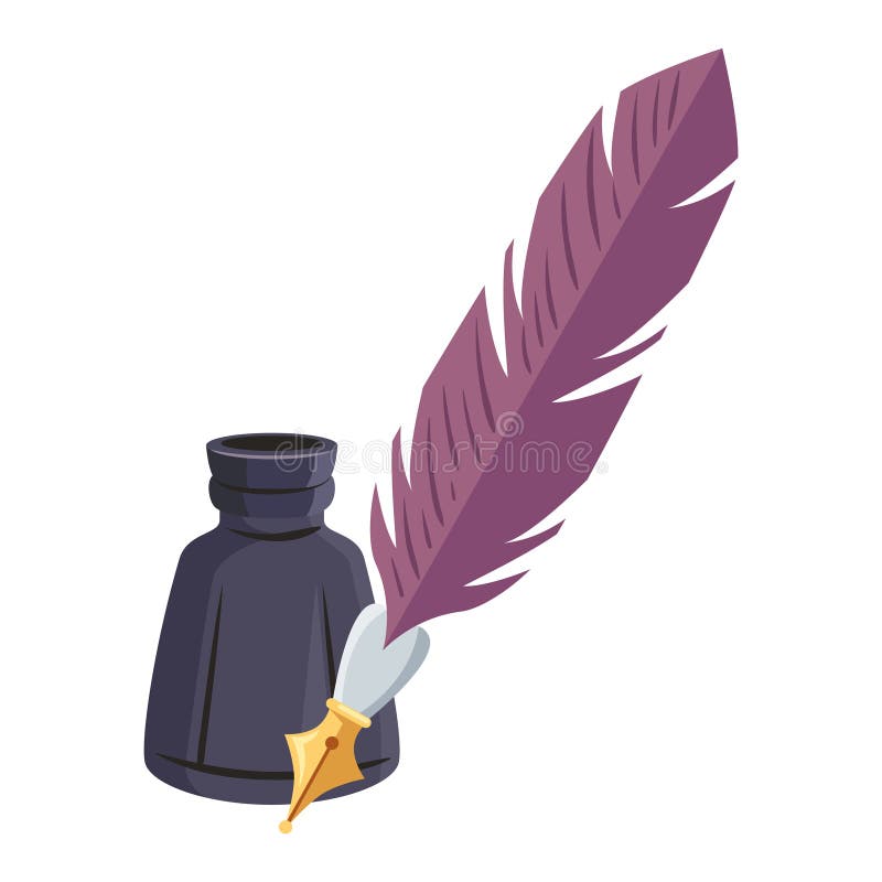Quill pen in ink bottle stock vector. Illustration of feather - 350961885