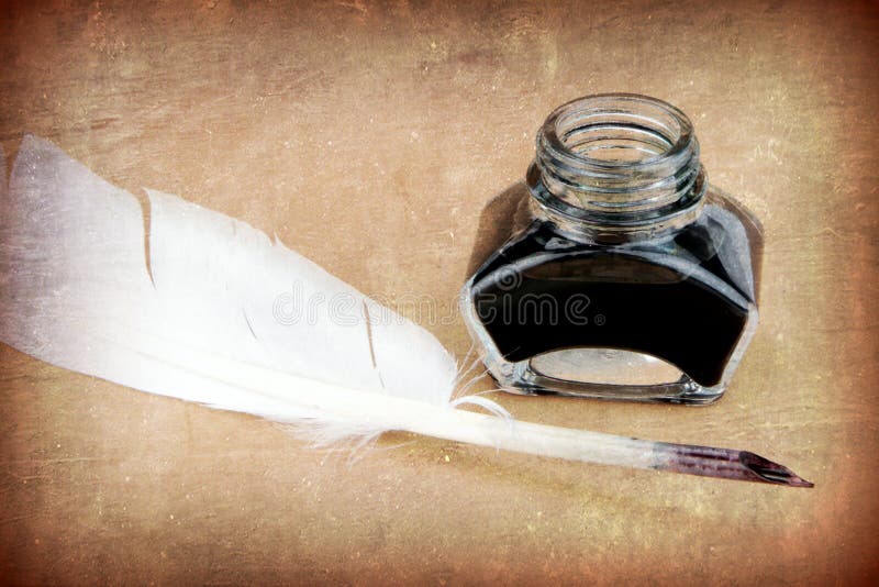 Quill pen and ink bottle stock photo. Image of antique - 41159772