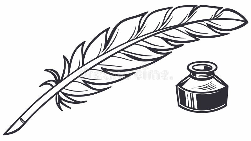 Quill Pen and Inkwell, Classic Writing Instruments, Vector Design ...