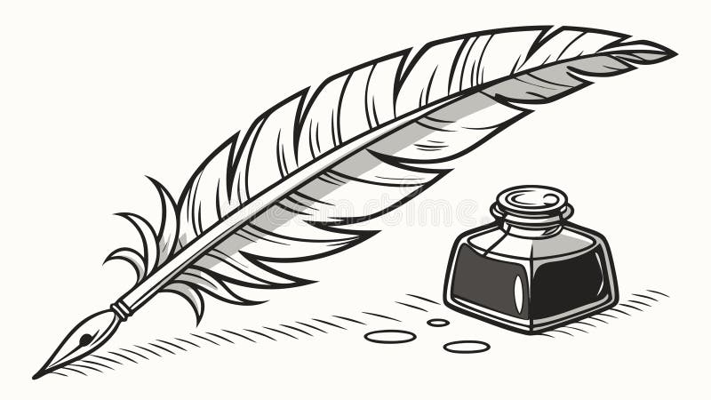 Quill Pen and Inkwell, Classic Writing Instruments, Vector Design ...