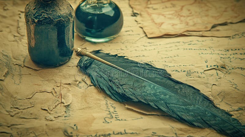 Quill Pen, Inkwells, Antique Letters, Table, Writing Stock Photo ...