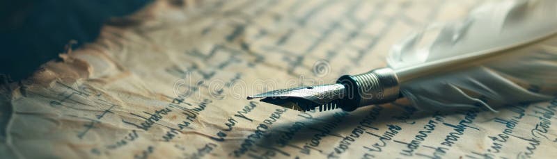 A Quill Pen, Its Tip Splitting the Page between Past and Future ...