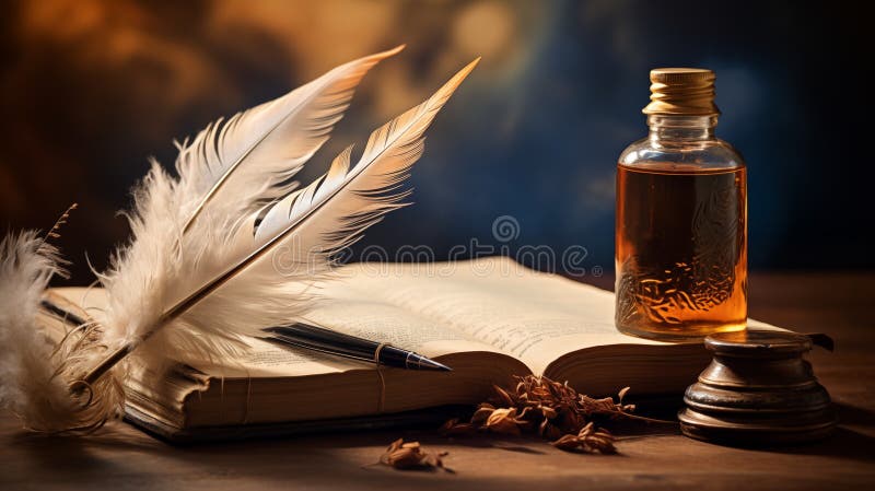 Quill Pen in an Old-Fashioned Study. Banner with Place for Text Stock ...