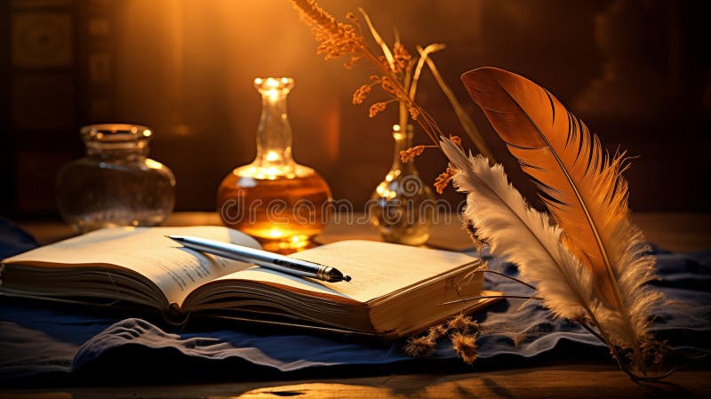 Quill Pen in an Old-Fashioned Study. Banner with Place for Text Stock ...