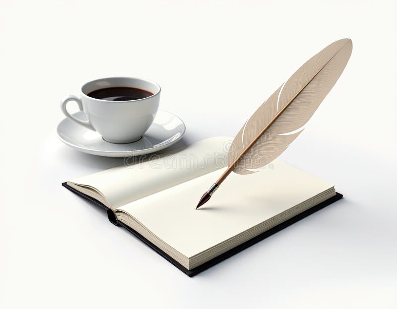 Quill Pen, Open Book, and Coffee Creative Writing Concept Stock ...