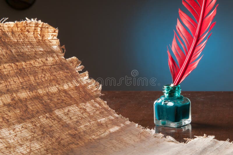 Quill Pen and Papyrus Sheet Stock Photo - Image of still, texture: 65580606
