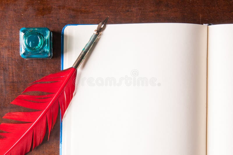 Green Quill Pen, Ink Bottle and Papyrus Stock Photo - Image of ancient ...