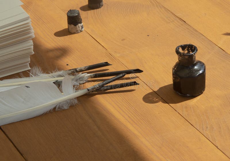 Quill Pens and Inkwell for Document Signing Stock Photo - Image of july ...