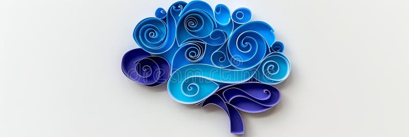 Quilled Paper Brain Sculpture on White Backdrop with Ample Space for ...