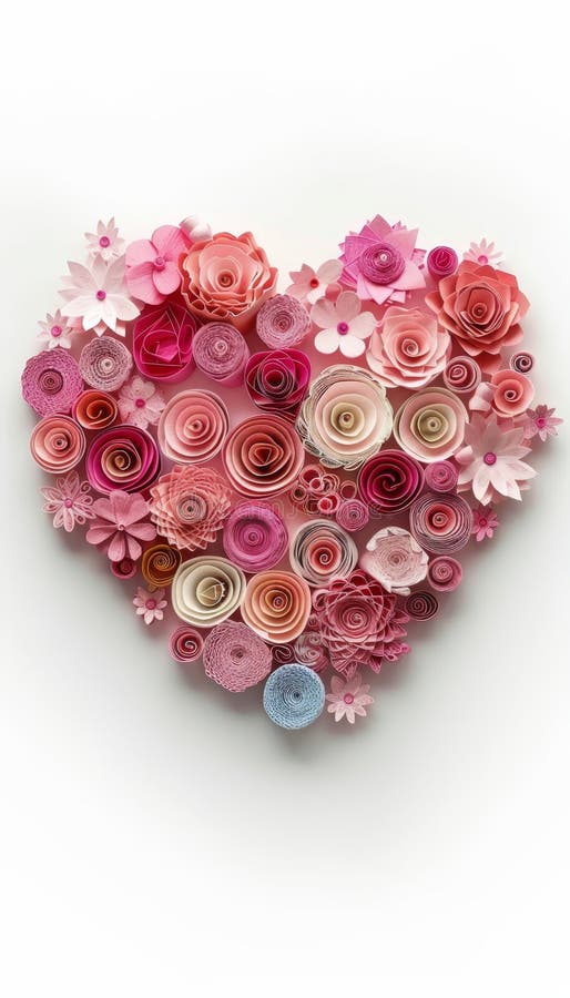 Quilled Paper Heart Design on White Background with Spacious Area for ...