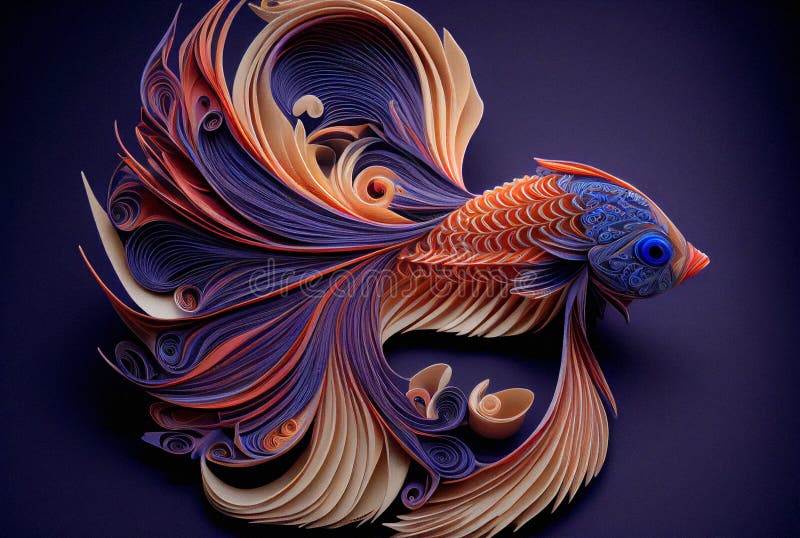 Quilled Siamese Fighting Fish with Beautiful Colors in Paper Strips ...