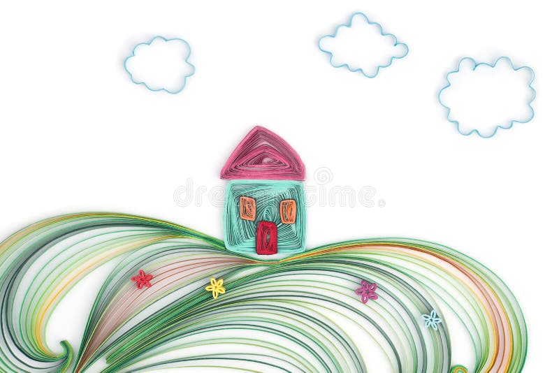 Quilling House, Grass and Clouds Stock Photo - Image of artwork, color ...