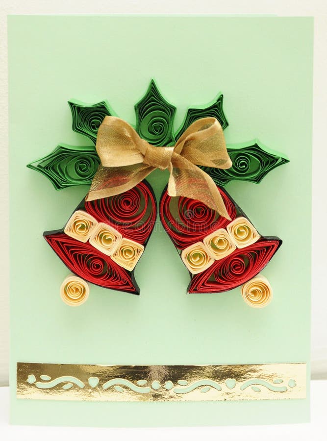 Quilling Mistletoe and Christmas Bells Card Stock Image - Image of ...