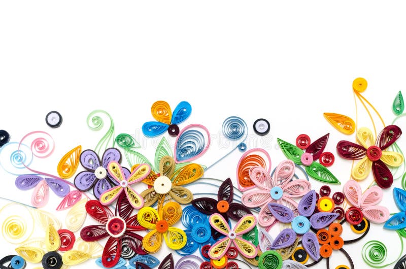 Quilling Paper Flower Designs Isolated on White Stock Image - Image of ...