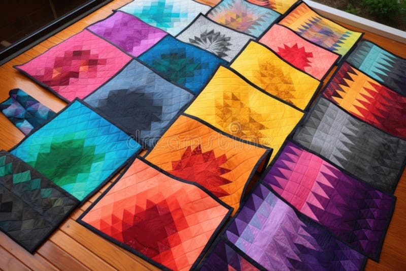 Quilt Blocks Organized by Color and Pattern Stock Photo - Image of ...