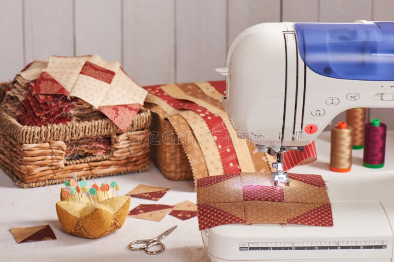 Quilt Blocks Sewing with an Electric Sewing Machine Stock Photo - Image ...