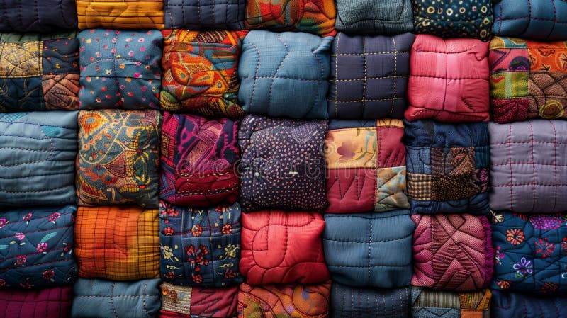 Quilt Making, Assorted Fabric Patches Combined in a Quilt Square ...