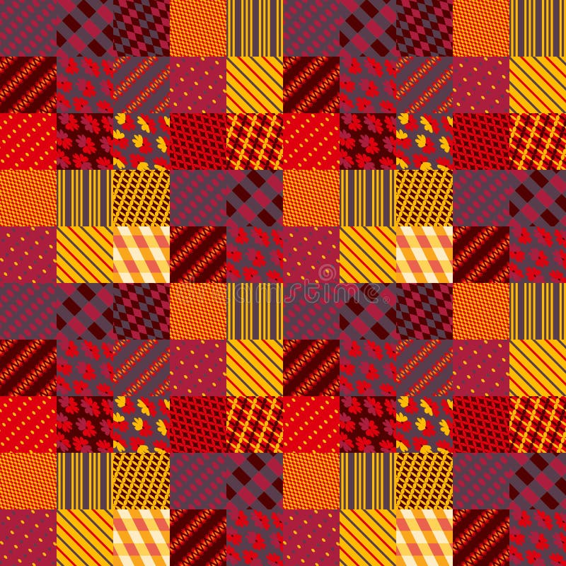 Autumn Patchwork with Falling Leaves and Polka Dot. Stock Vector ...