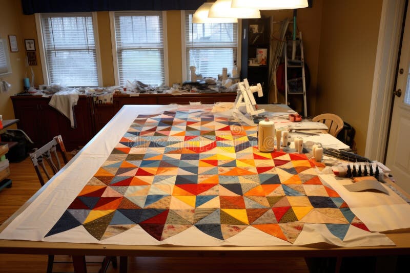 Quilt Top Laid Out, Ready for Stitching and Assembly Stock Image ...