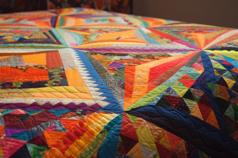 Quilt with Vibrant Colors and Geometric Patterns Stock Illustration ...