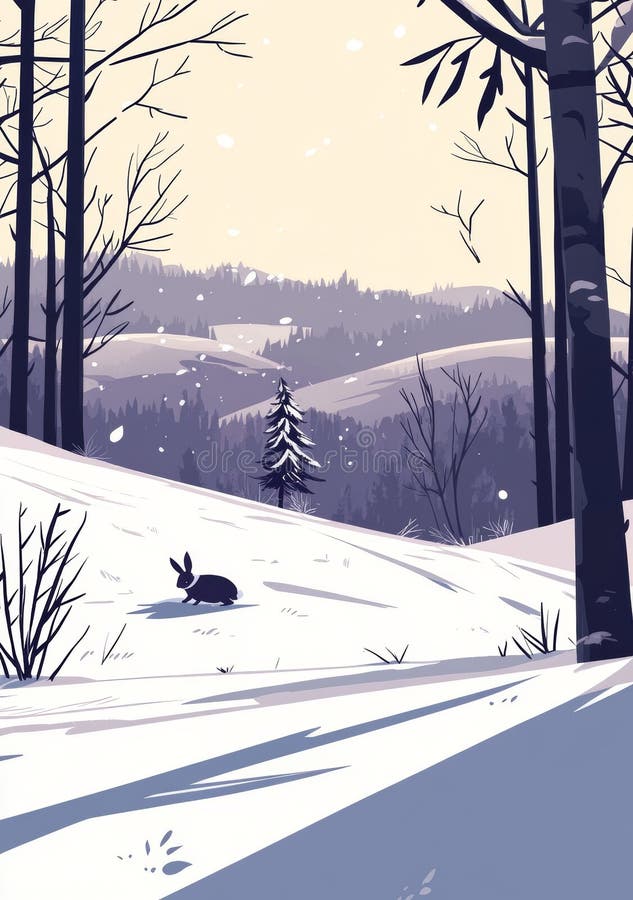 Quilted Artwork Depicting a Winter Landscape with a Rabbit Stock Image ...