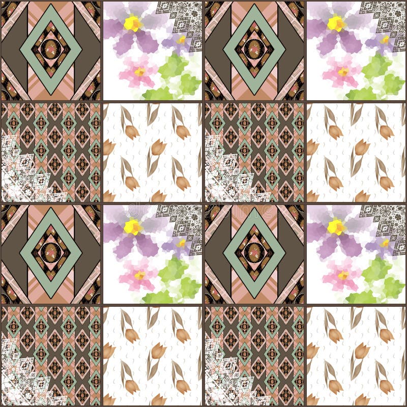 Quilted, Boho Seamless Pattern, Patchwork, Rustic Style. Background ...