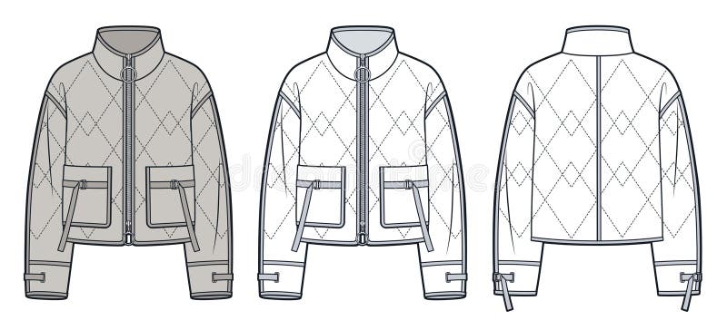 Quilted Bomber Jacket Technical Fashion Illustration. Down Jacket ...