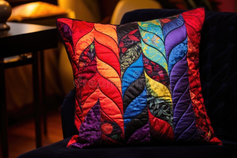 Quilted Cushion with Vibrant Patterns and Colors Stock Image - Image of ...