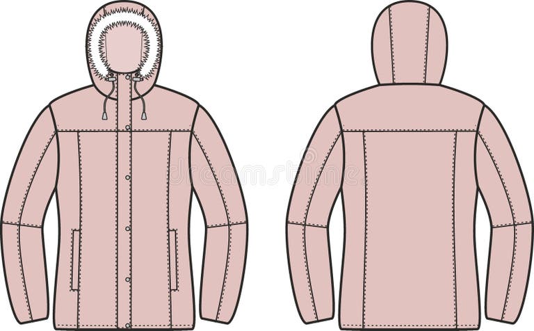 Quilted Down Jacket Flat Sketch. Winter Warm Coat Apparel Design. Front ...