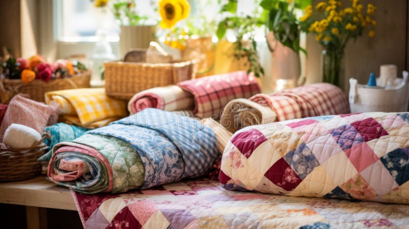 Quilted Fabric with Rustic Patchwork Design Stock Illustration ...