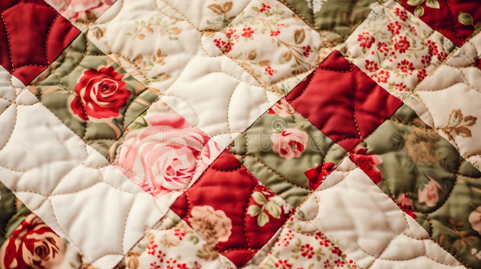 Quilted Material with Vintage Aesthetic and Patchwork Motif Stock ...