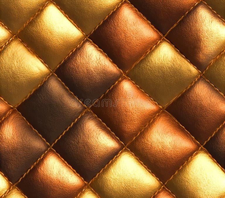 A Quilted Pattern with Gold, Brown and Bronze Squares Separated by Golden Thread Design Texture ...