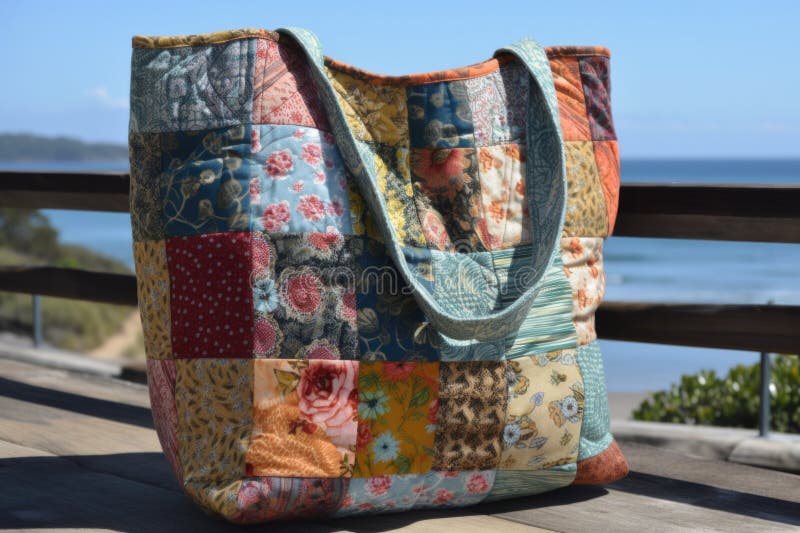Quilted Tote Bag, Made from Various Fabrics and Patterns Stock ...