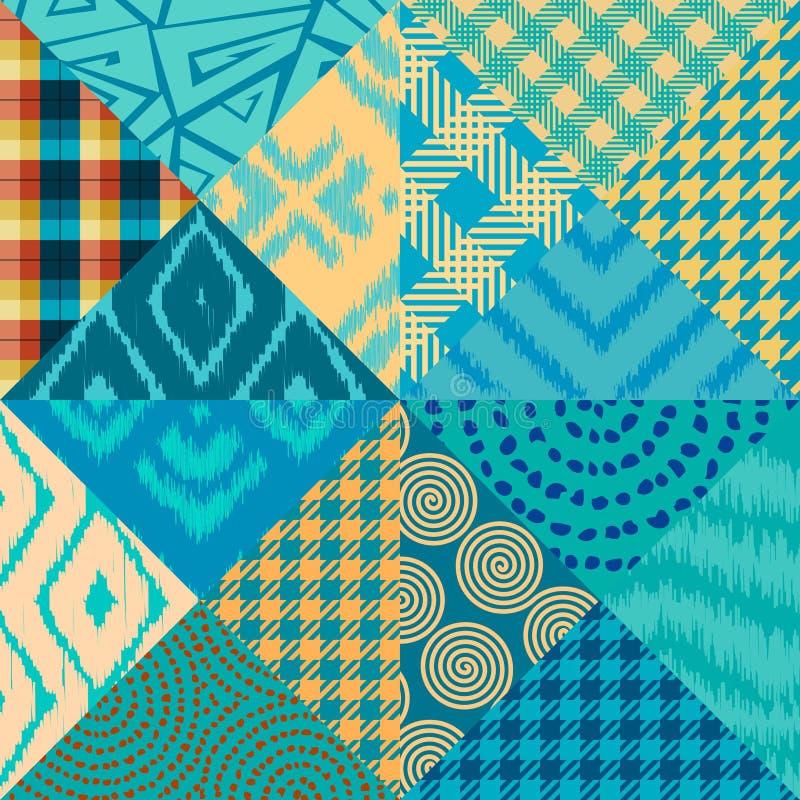 Quilting Design Patchwork Pattern with Teal Colors. Vector Pattern ...