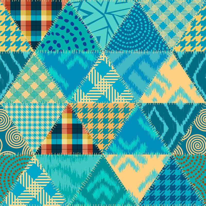 Quilting Design Patchwork Pattern with Teal Colours. Vector Pattern. Stock Photo - Image of ...