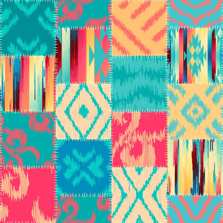 Quilting Design Patchwork Pattern in Traditional Ikat Style. Vector ...