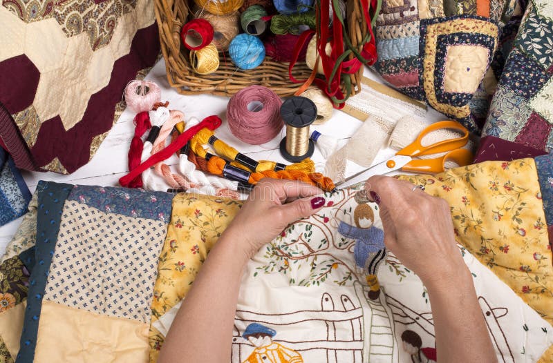 Quilting Equipment and Fabrics. Stock Image - Image of patchwork ...